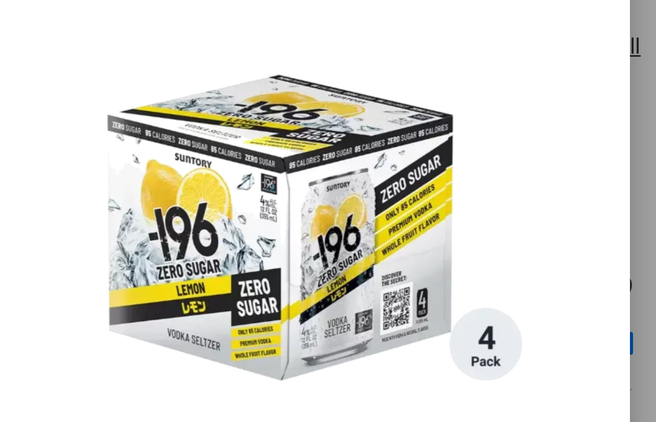 196 Lemon Zero Sugar Vodka Seltzer 4 Pack
